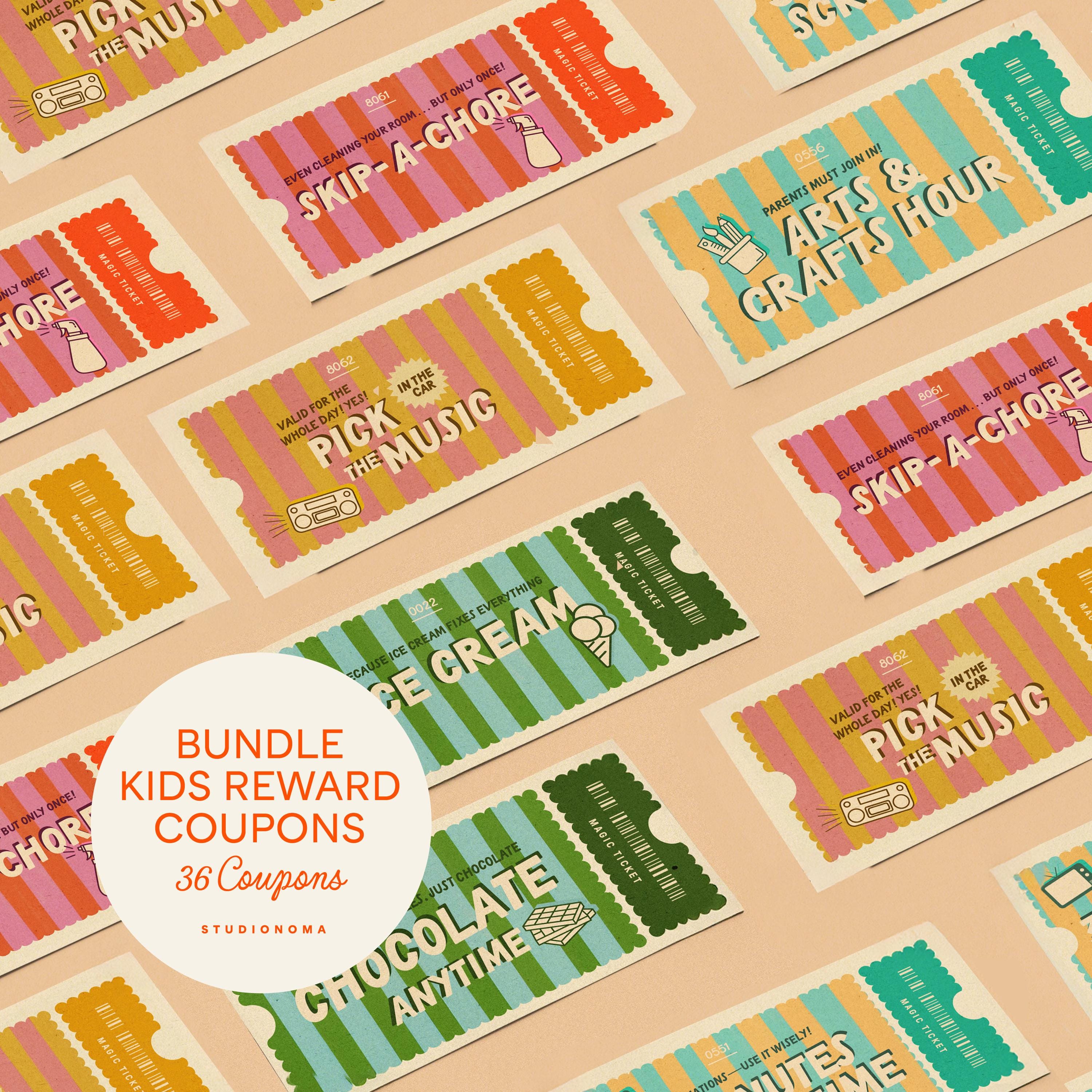 Bundle of 36 Printable Kids Reward Coupons Kid Chore Reward Tickets ...