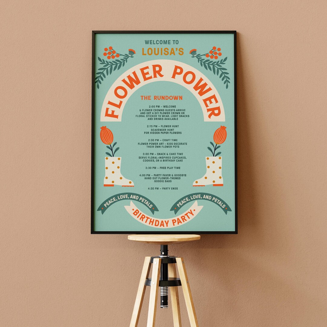 Editable Flower Power Welcome Poster Birthday Party Banner Nature ...