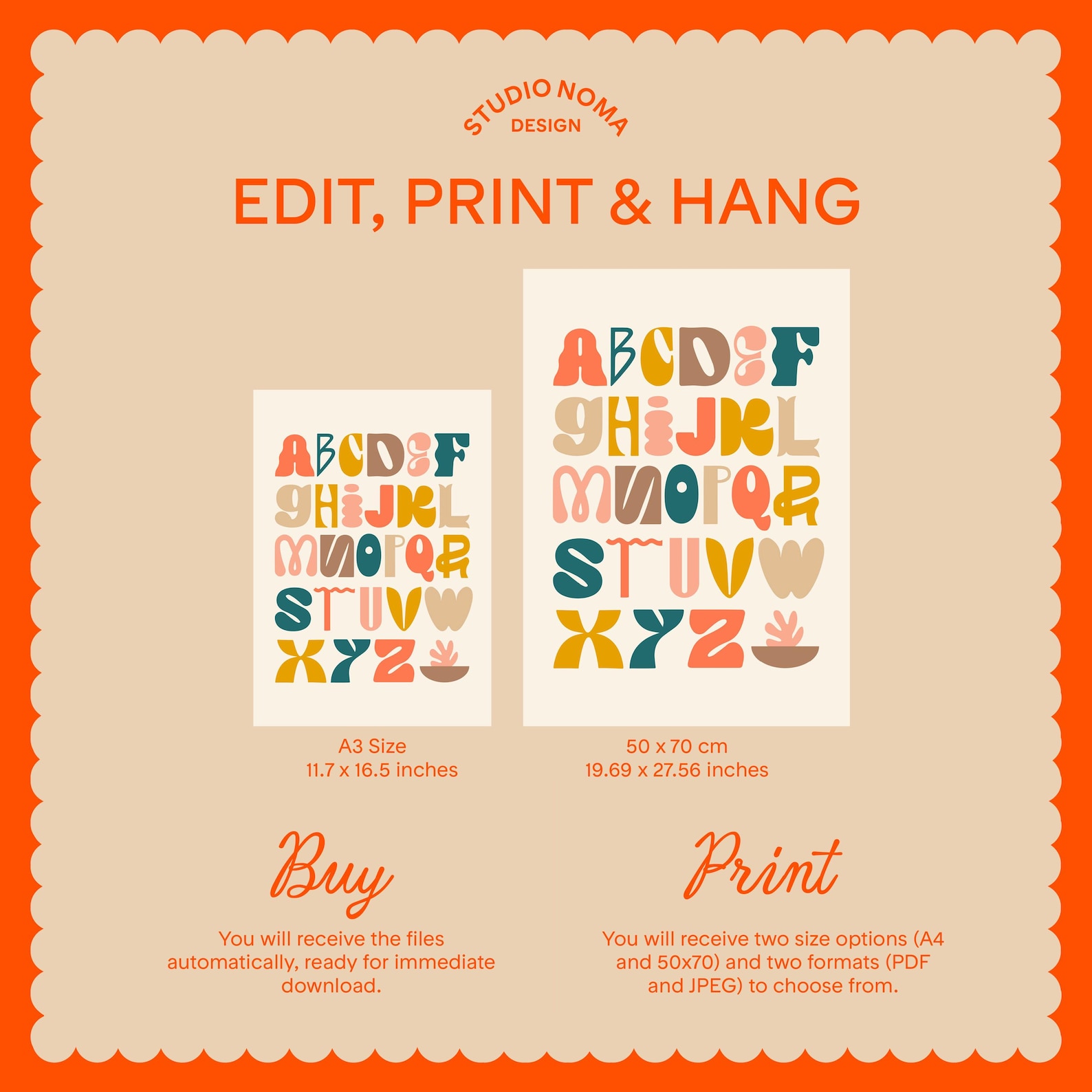 Printable English Alphabet Poster Warm Colours ABC Poster Montessori ...