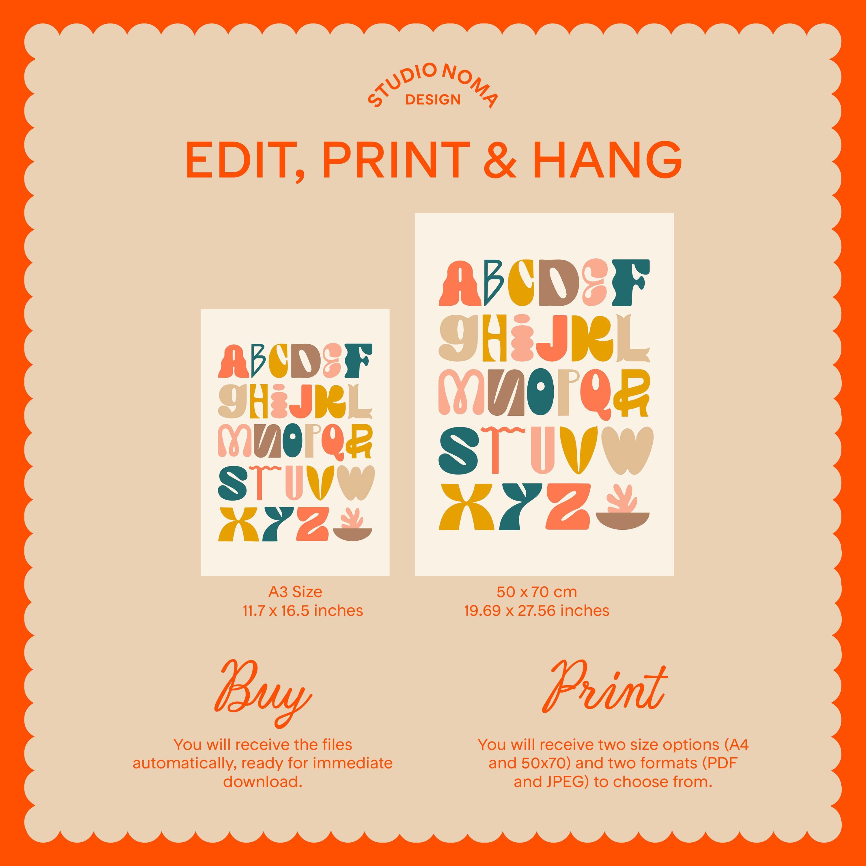 Printable English Alphabet Poster Warm Colours ABC Poster Montessori ...