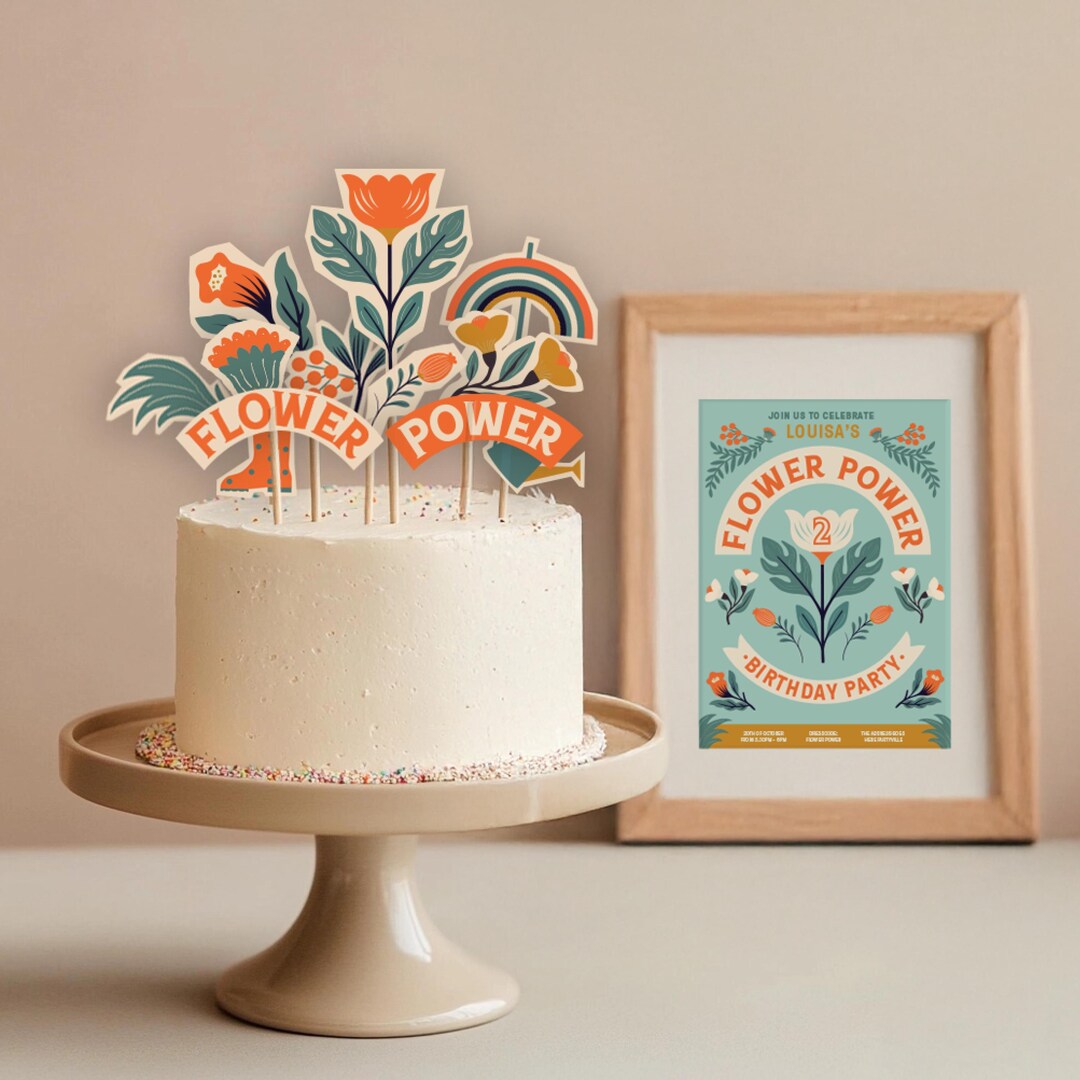 Printable Flower Power Cake Topper Centerpieces Nature Floral Print Wildflower Girl Earth Party ...