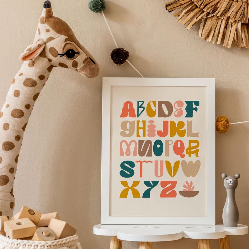 Printable English Alphabet Poster Warm Colours ABC Poster Montessori ...