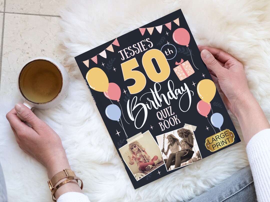 NAME 50th Birthday Quiz Book Large Print in Color Turning 50 Humor and Mixed Puzzles for Adults ...