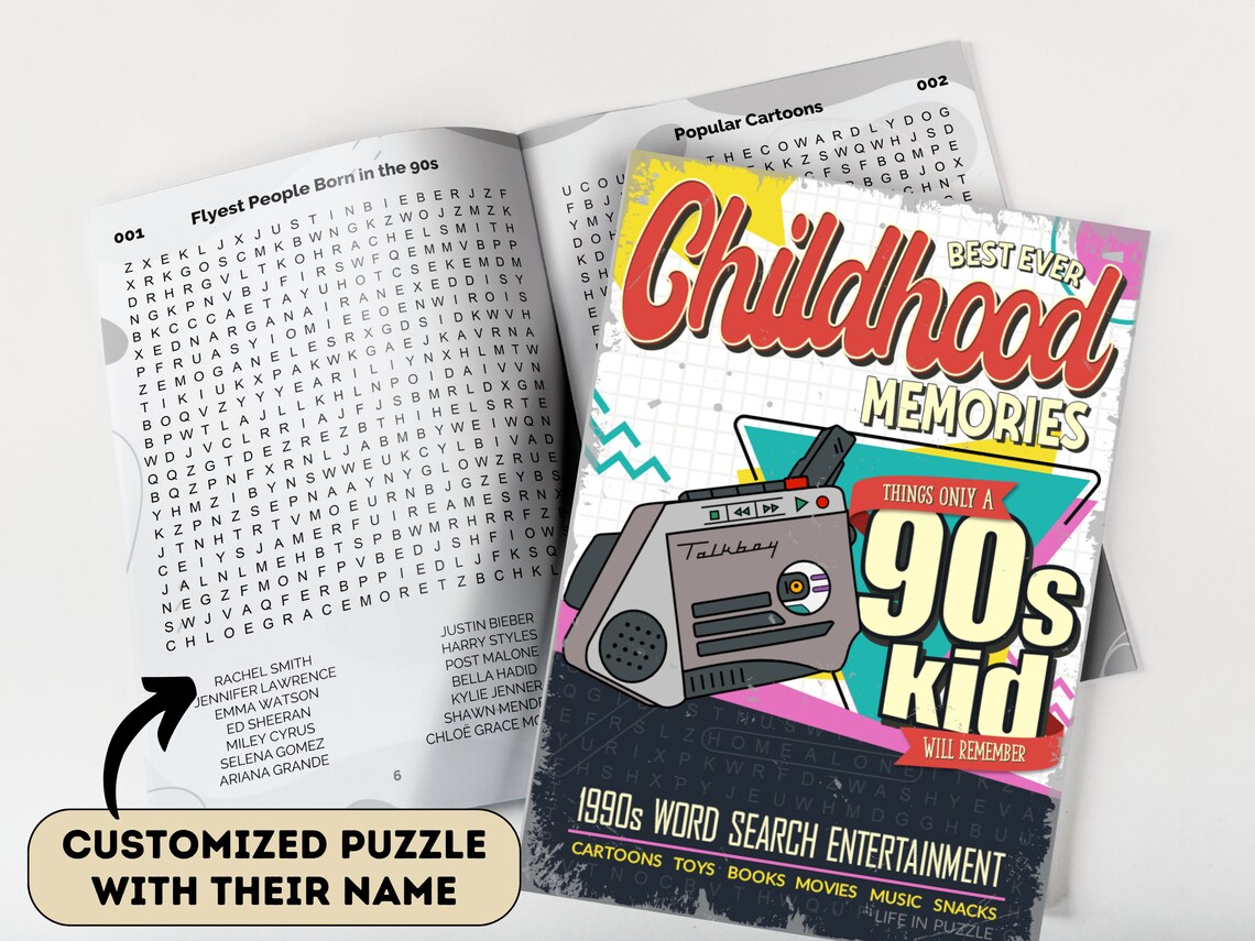 1990s Custom Word Search Book Best Ever Childhood Memories 1990s Word ...