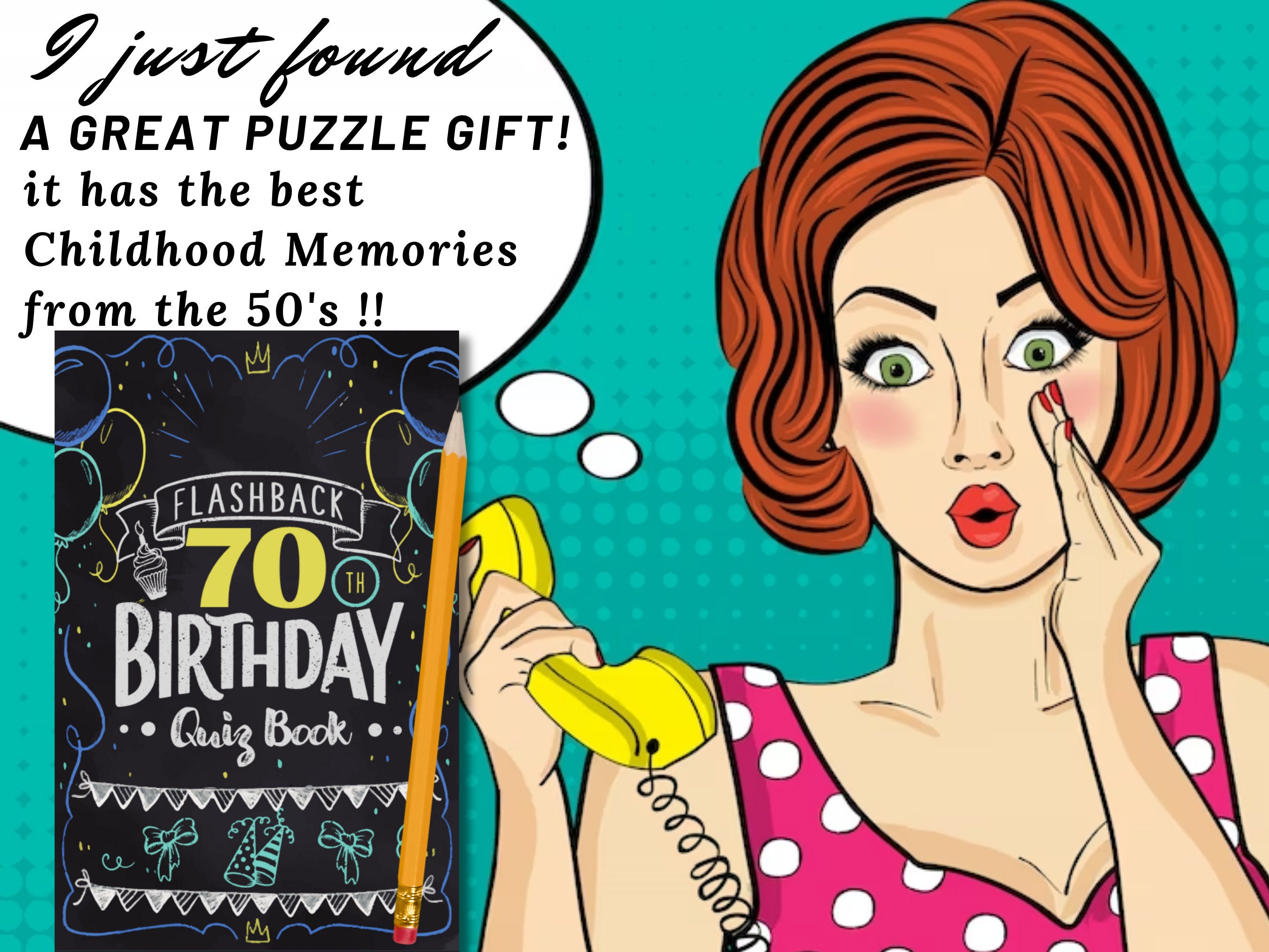 70th Birthday Quiz Book With Personalized Cover, Puzzle and Special Birthday Message, Customized ...