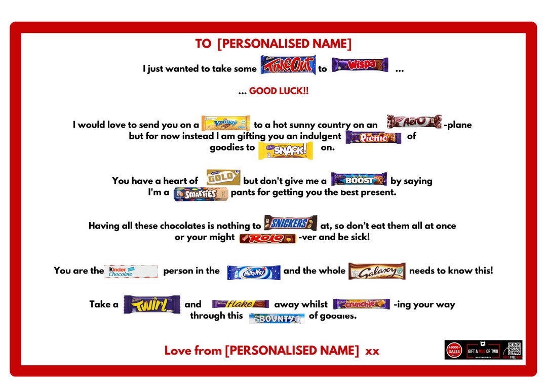 Good Luck Poem, Chocolate Poem Message Hamper Box, Chocolate Hamper Box ...