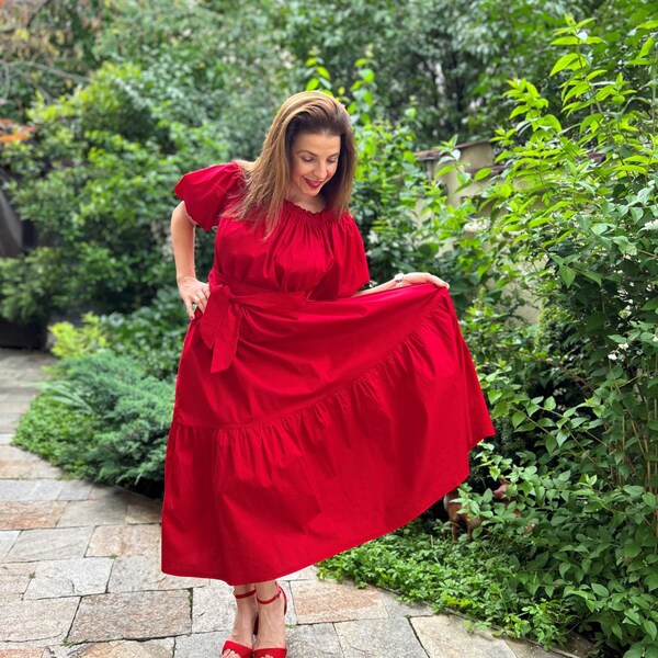 Red Cotton Dress - Etsy