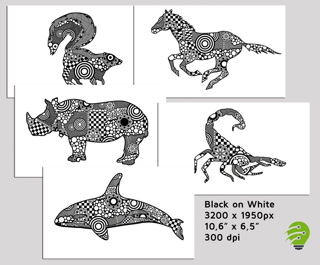 Wild Animal Doodle Coloring Art 01 - Etsy
