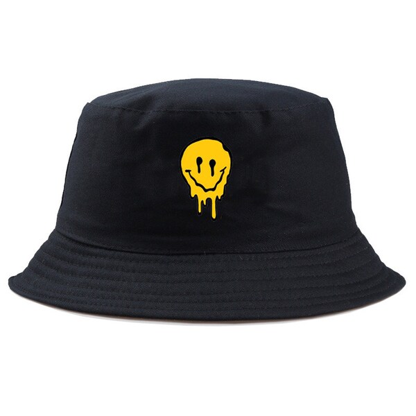 Black Smiley Face Bucket Hat - Etsy