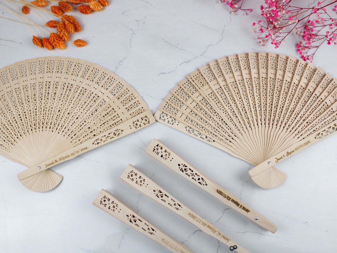 30 Pcs Custom-engraved Sandalwood Fans for Weddings, Personalized ...