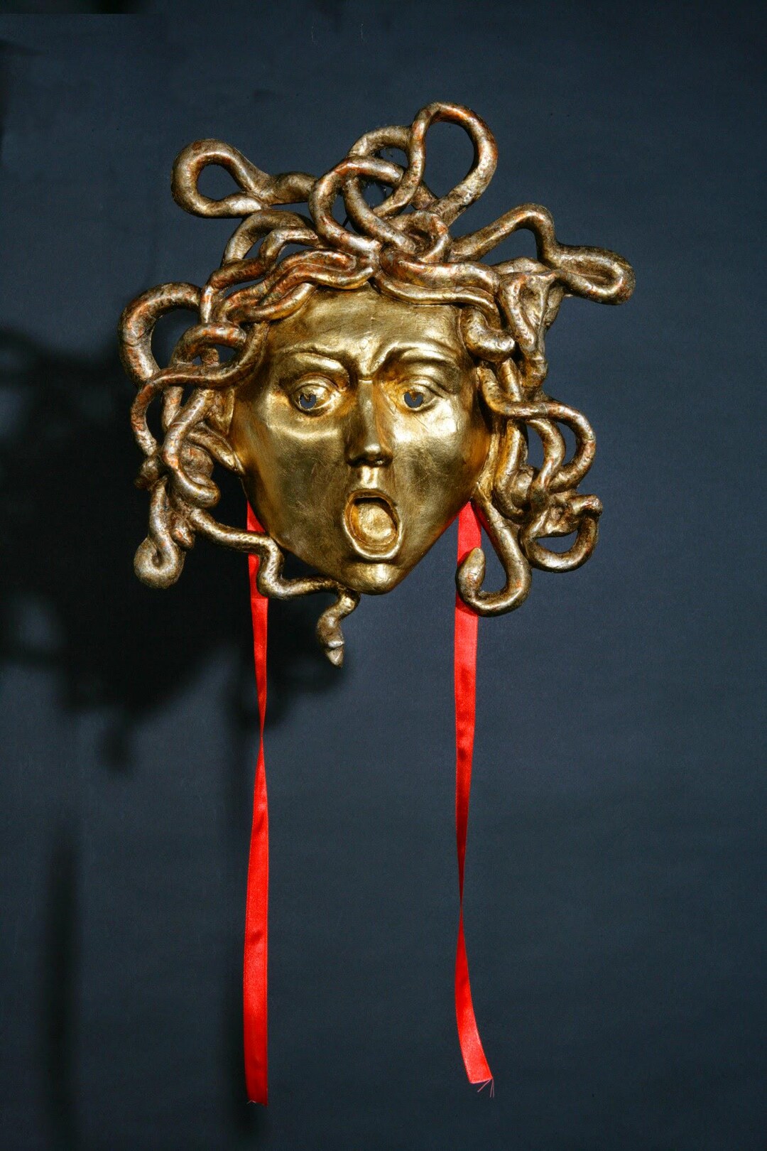 Medusa Papier Mache Mask and Wall Sculpture – Handmade Gold Gorgon Art ...