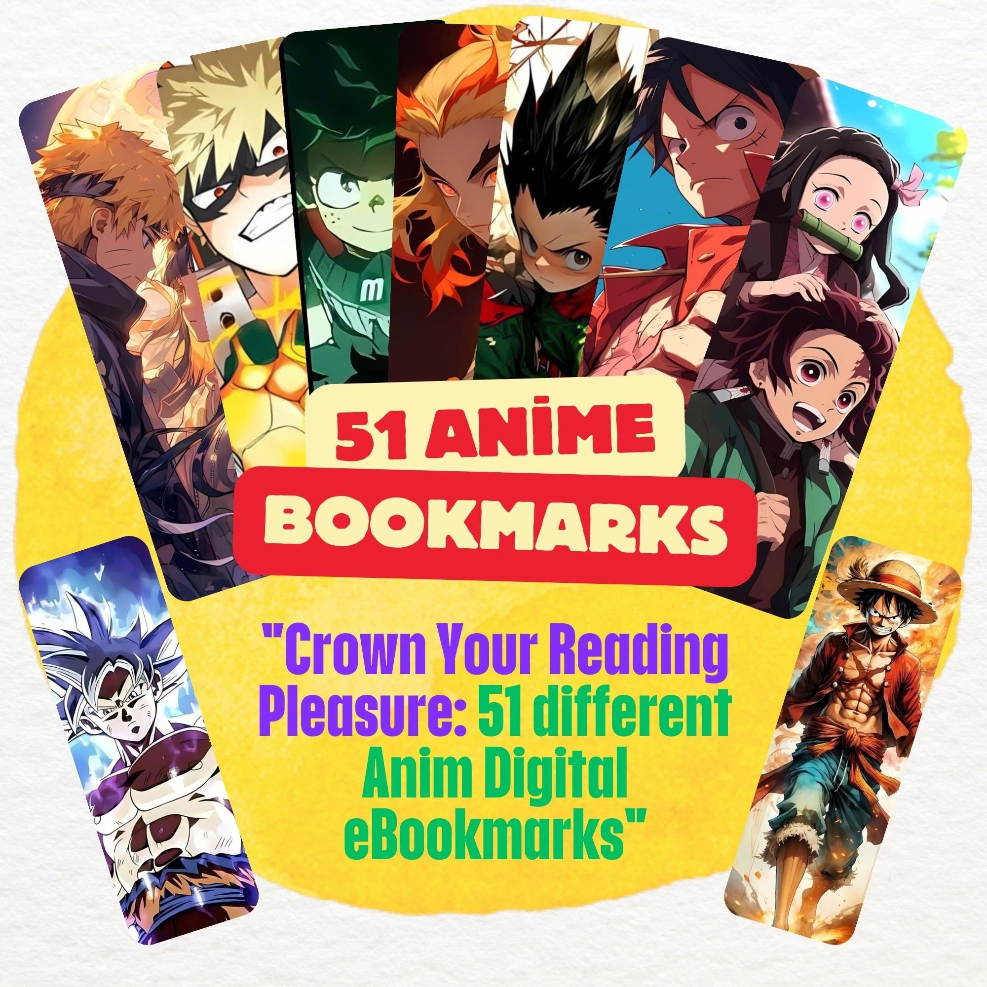 51 Anime Printable Bookmarks | Digital Download PNG Bookmark Set ...