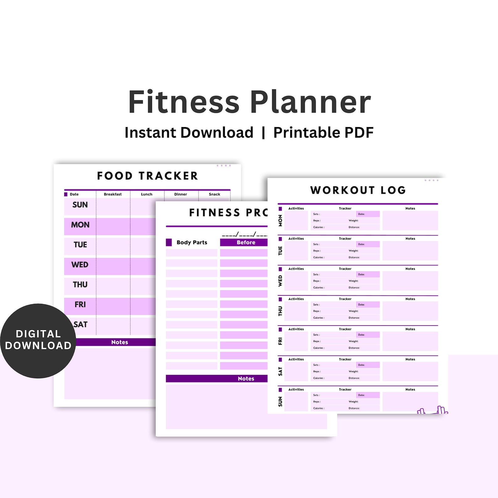 Fitness Printable Template, Minimal Fitness Planner, Workout Tracker ...
