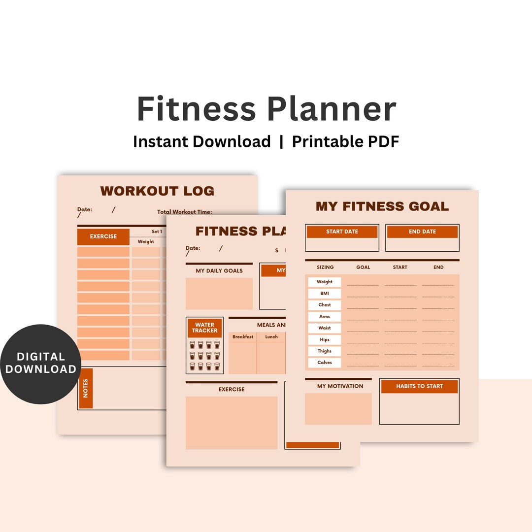Fitness Planner Printable, Digital Fitness Planner, Workout Tracker ...