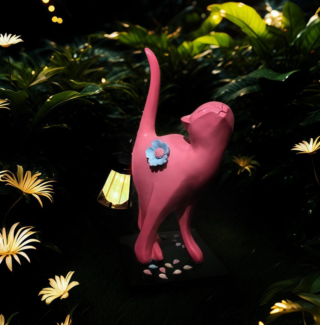 Cat Garden Decor Statue Solar Sculptures Outdoor for Patio Yard Lawn ...