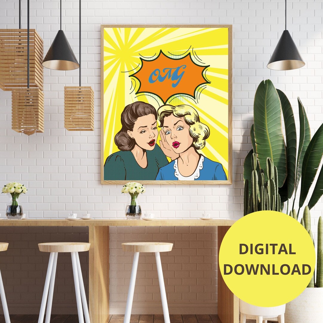 OMG | Digital Download | Printable Wall Art | Yellow Pop Art Print - Etsy