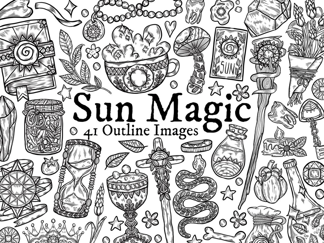 Sun Witch Outline Clipart Set. 38 Outline Only PNG Images. - Etsy