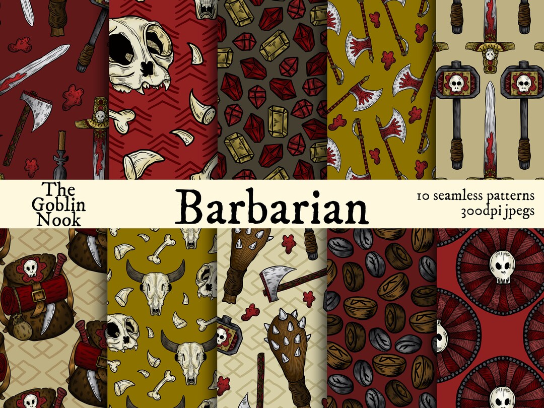Barbarian Digital Paper Pack 10 Seamless TTRPG Class - Etsy