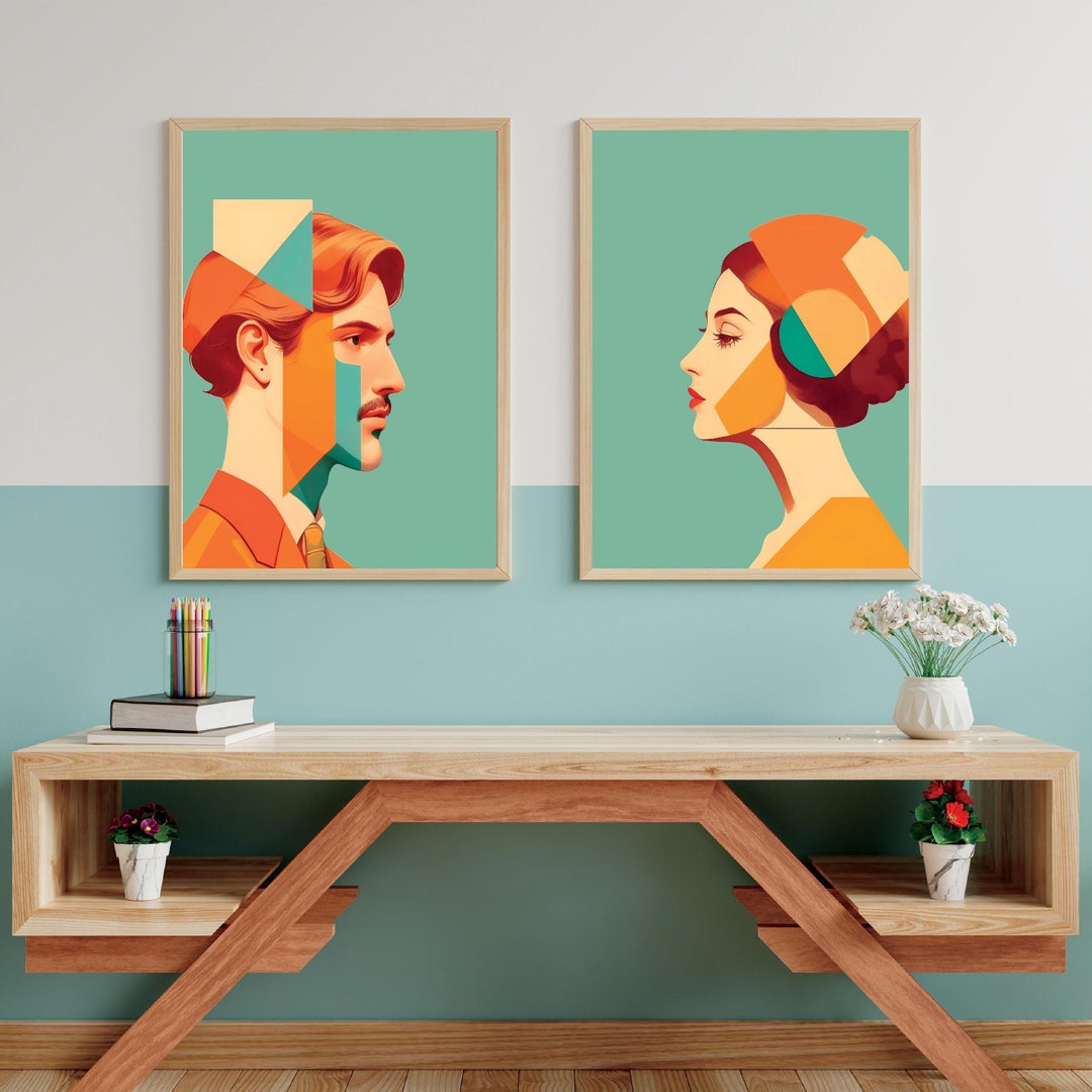 Vintage Portraits Man & Woman Warm Color Printable Wall Art Digital ...
