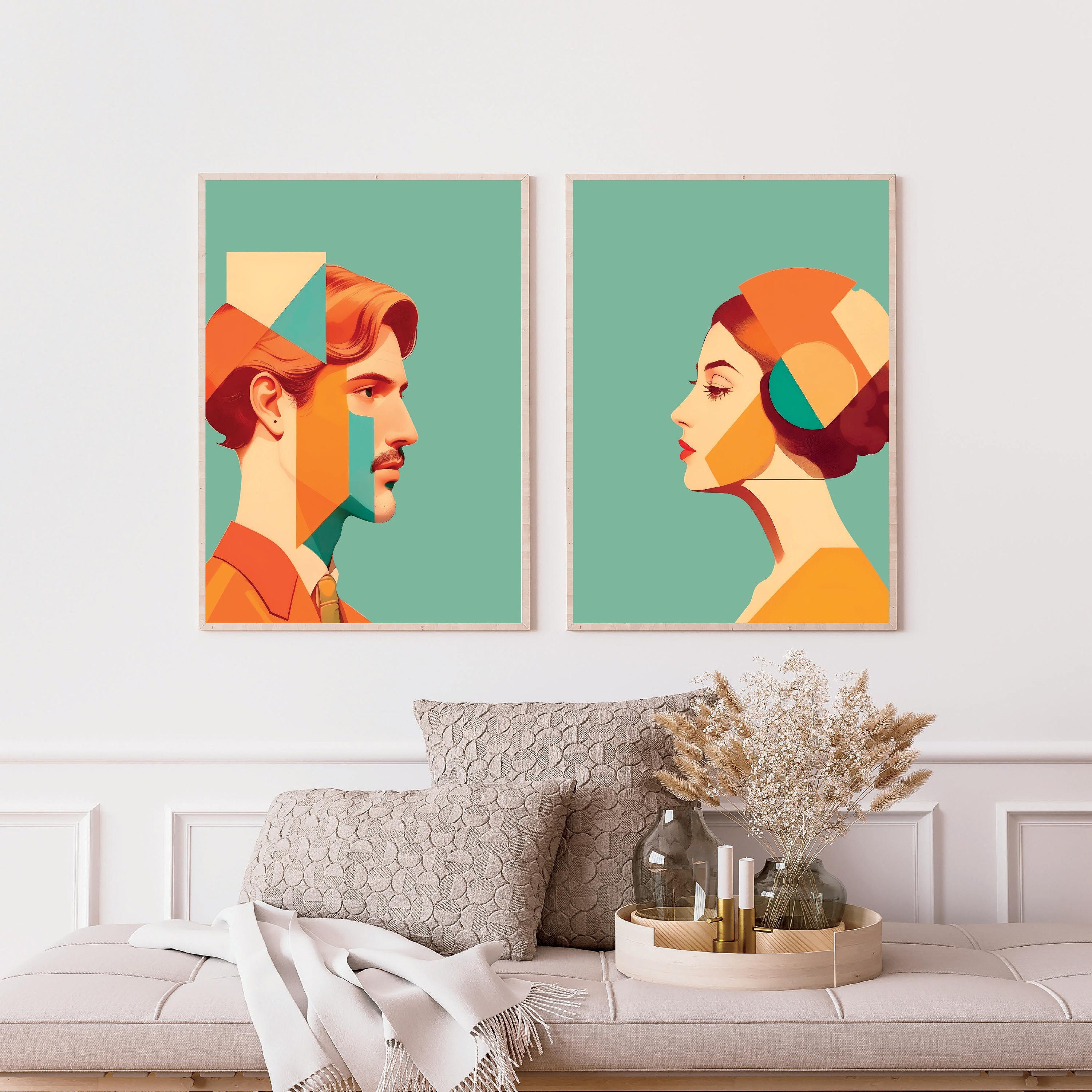 Vintage Portraits Man & Woman Warm Color Printable Wall Art Digital ...