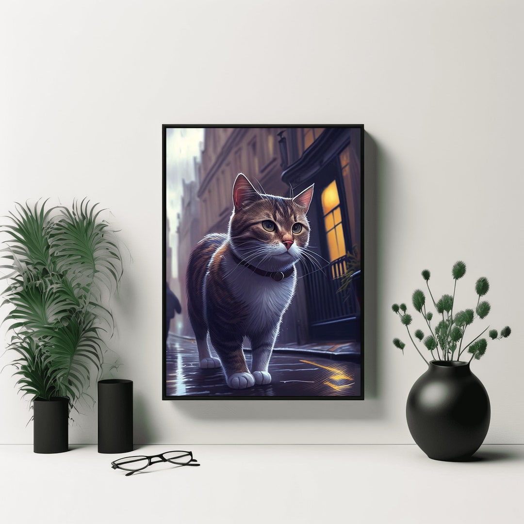 Cat Walking Down the Street - Cartoon Wall Print - Digital Download ...