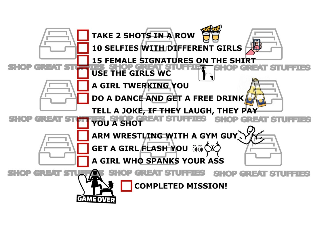 Bachelor Party Checklist File. Checklist to Stick on Bachelor Party T ...