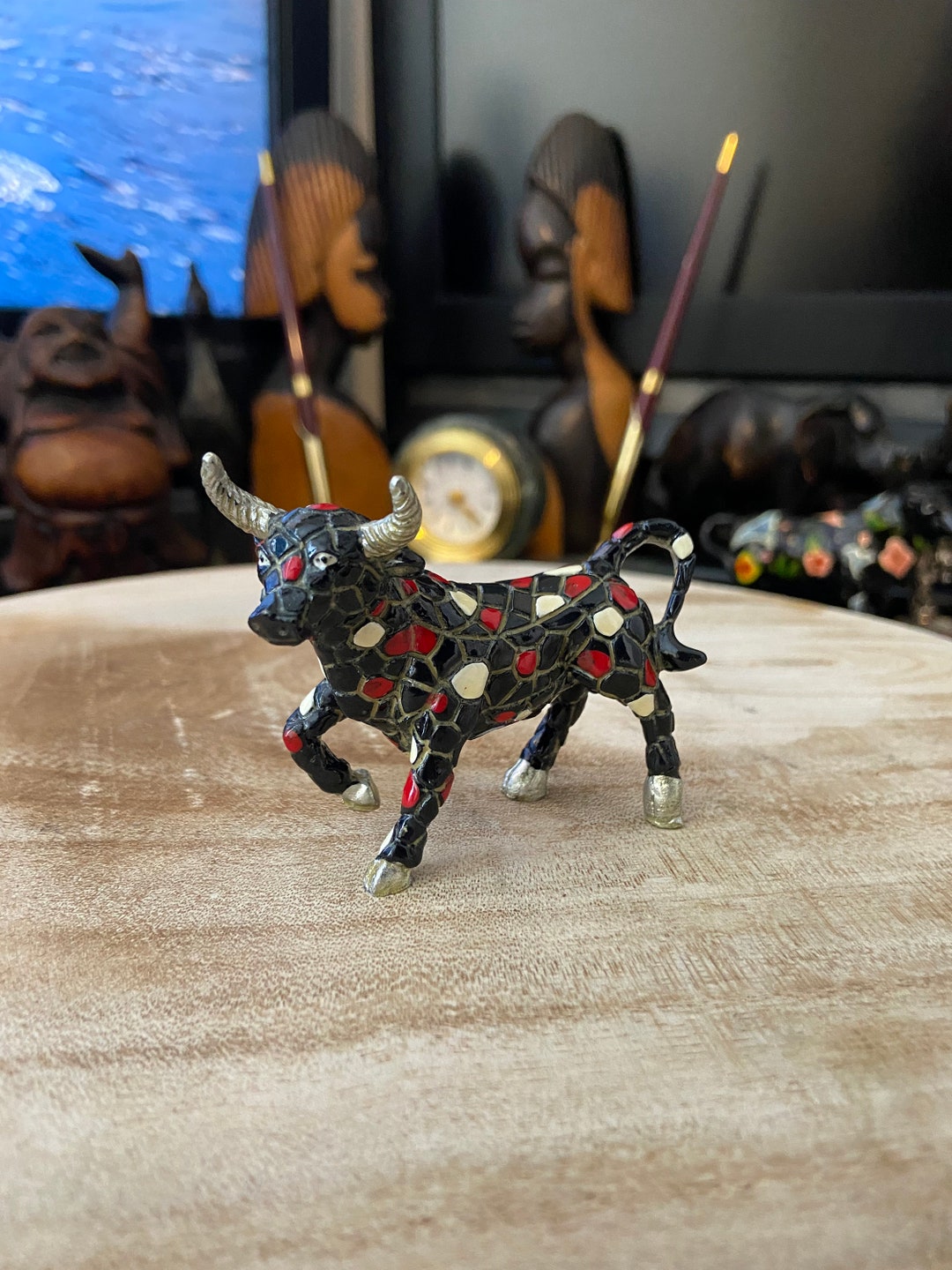 Vintage Porcelain Bull Figurine Multi-coloured Hand Made Hand - Etsy