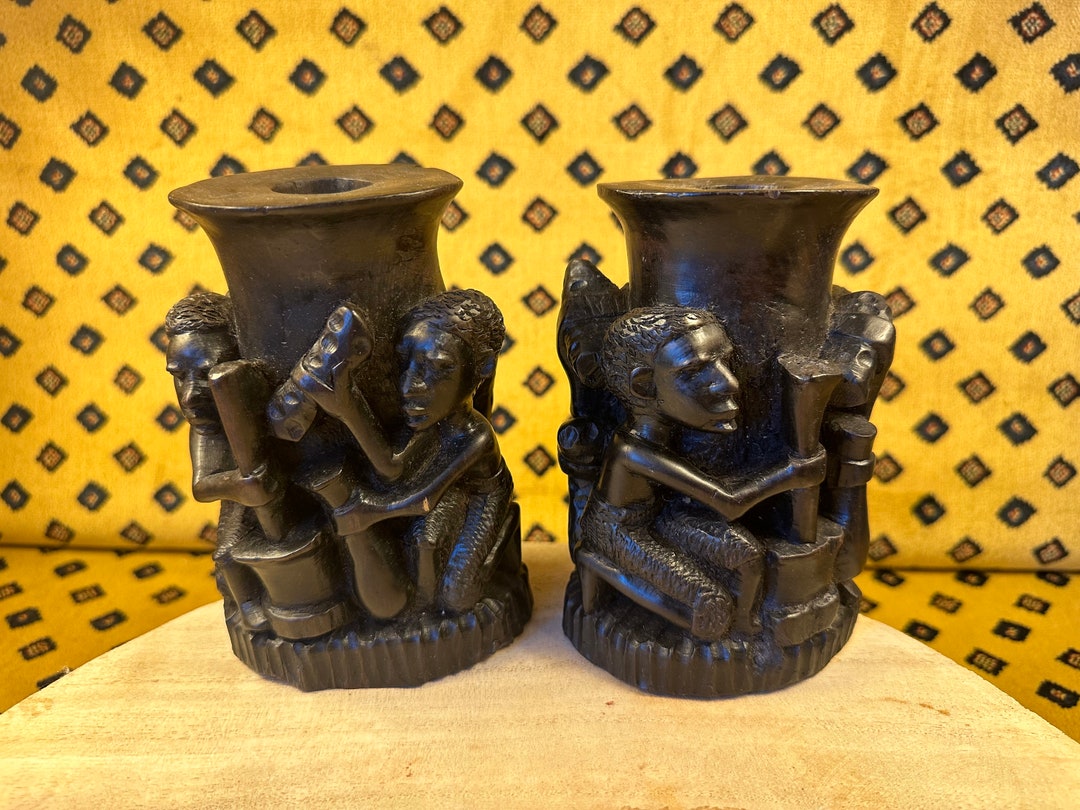 African Tree of Life Carving Wood Candle Holder Hand Carved - Craft ...