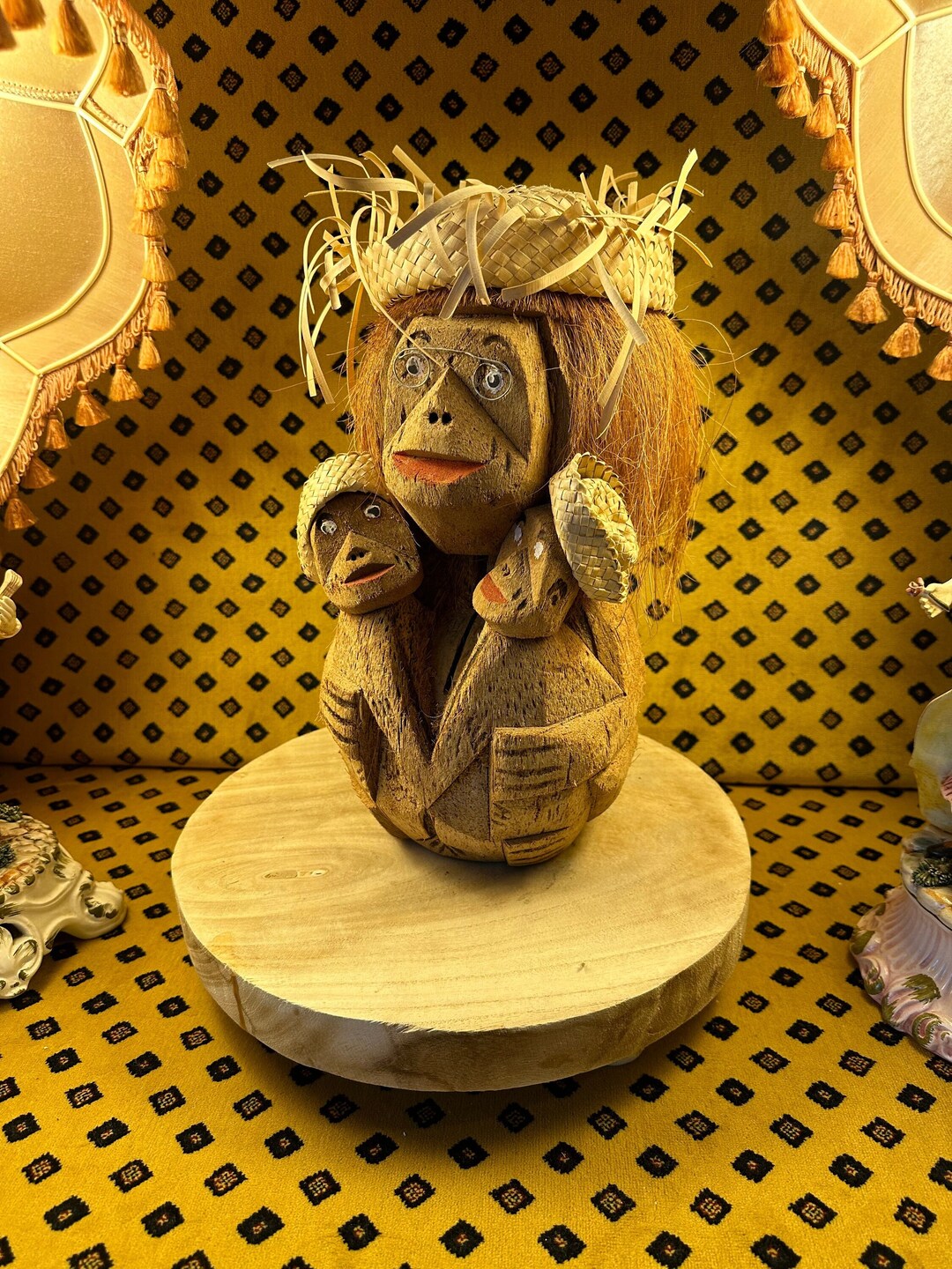 3 Monkeys Carved Coconut Hawaii Vintage Kitschy Tiki Bar Polynesian ...