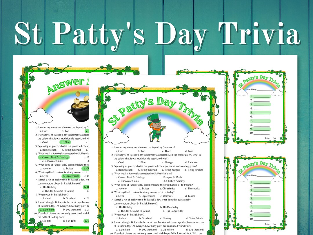 St Patrick's Day Trivia St Patty's Day Trivia Predrinking Game Pregame ...