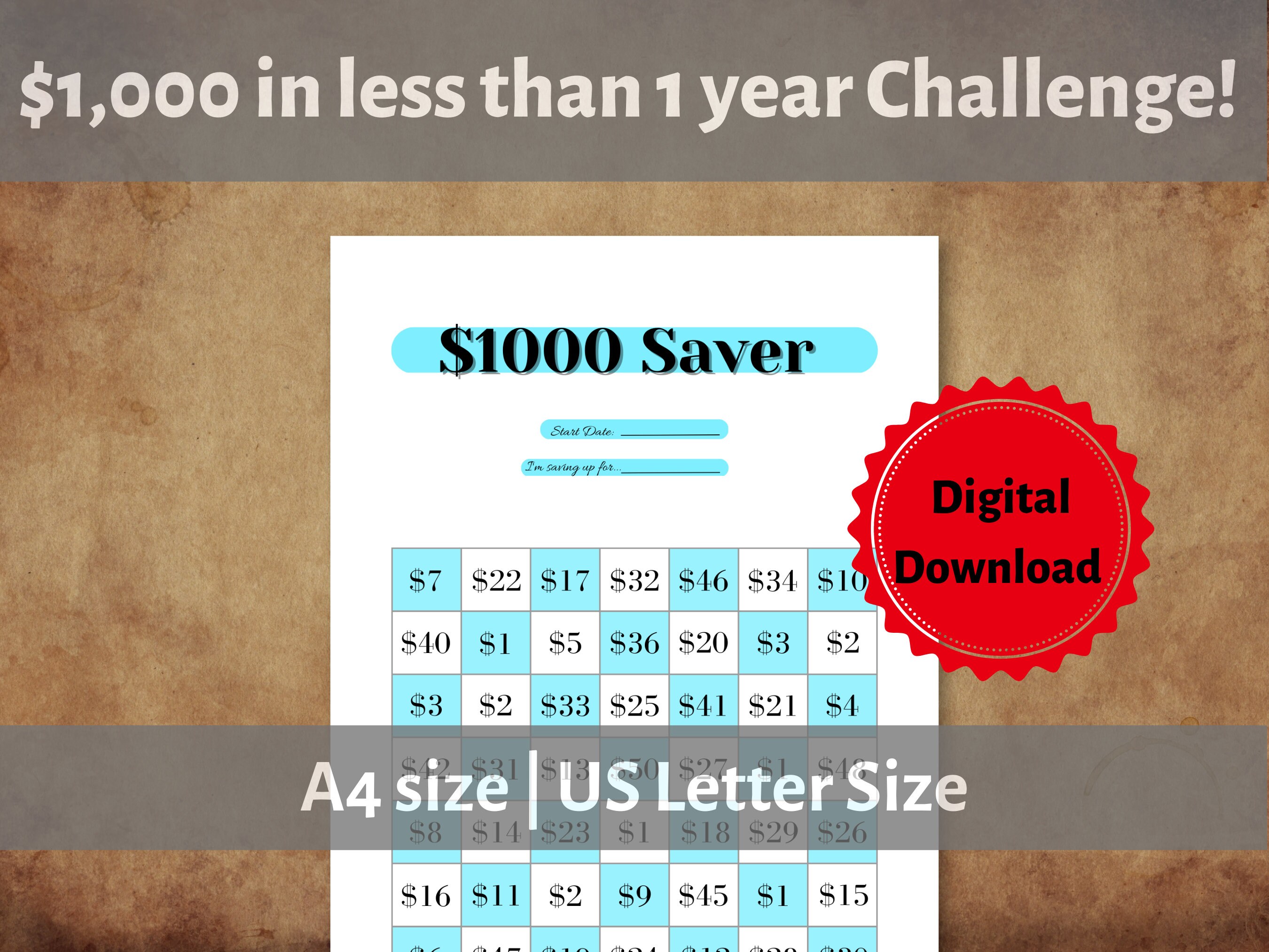 1K Savings Printable Challenge Tracker - Etsy
