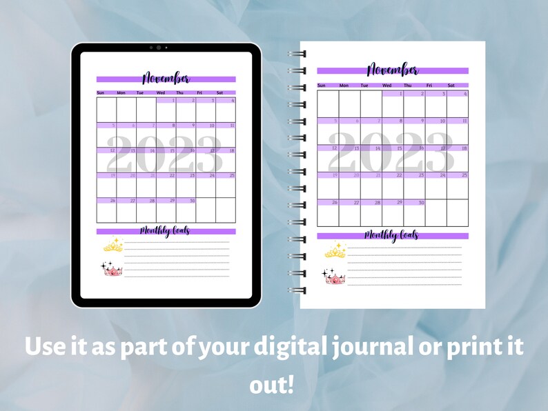 2023 Printable Monthly Goal Calendar Portrait Digital - Etsy