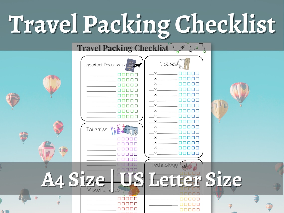 Travel Packing Checklist Printable - Etsy