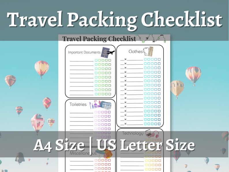 Travel Packing Checklist Printable - Etsy