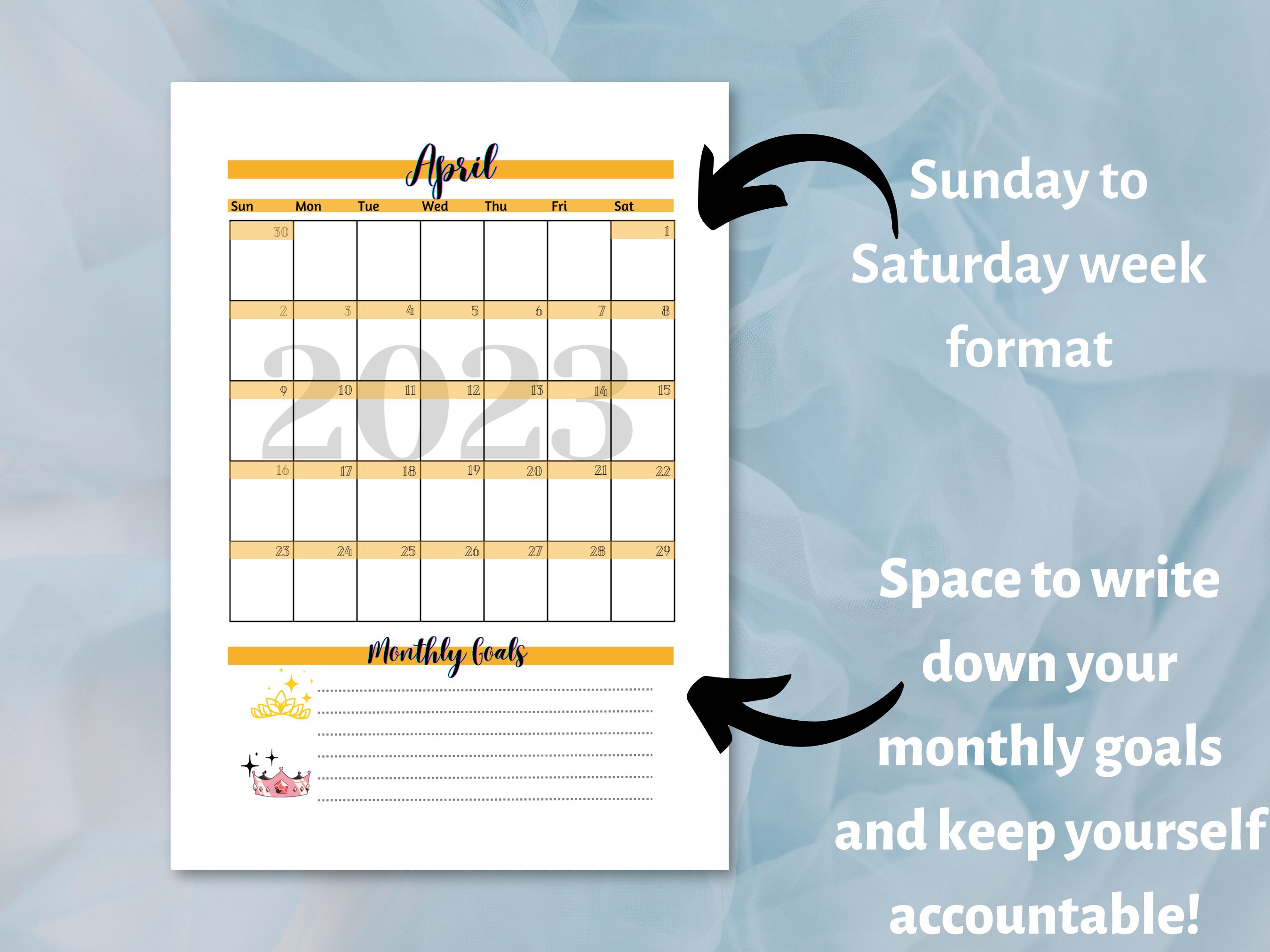 2023 Printable Monthly Goal Calendar - Etsy