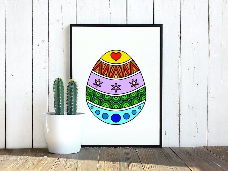 Hand-drawn Easter Egg Printable Colouring in Pages for Kids and Adults ...