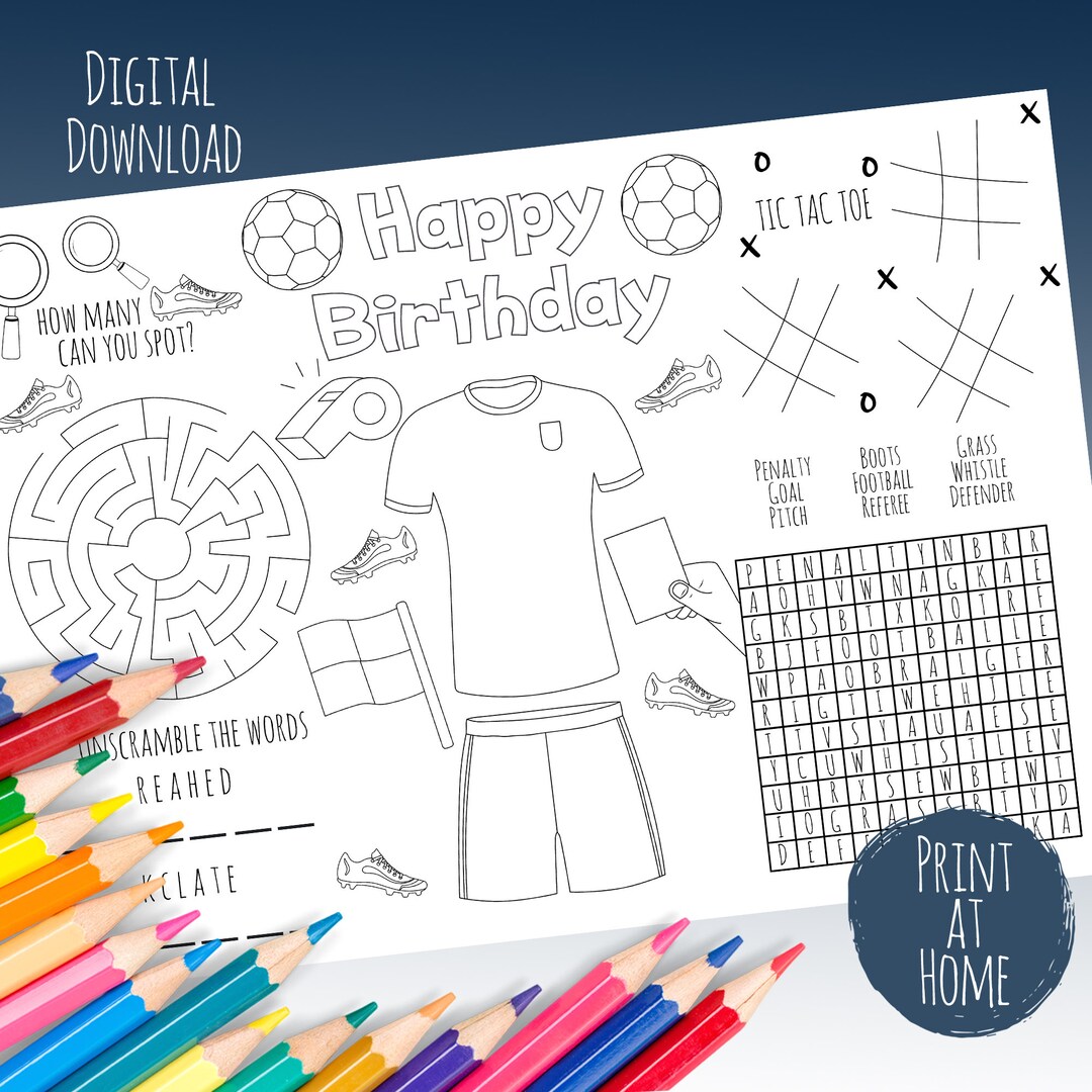 Football Activity Sheet Party Place Mat Download - Etsy