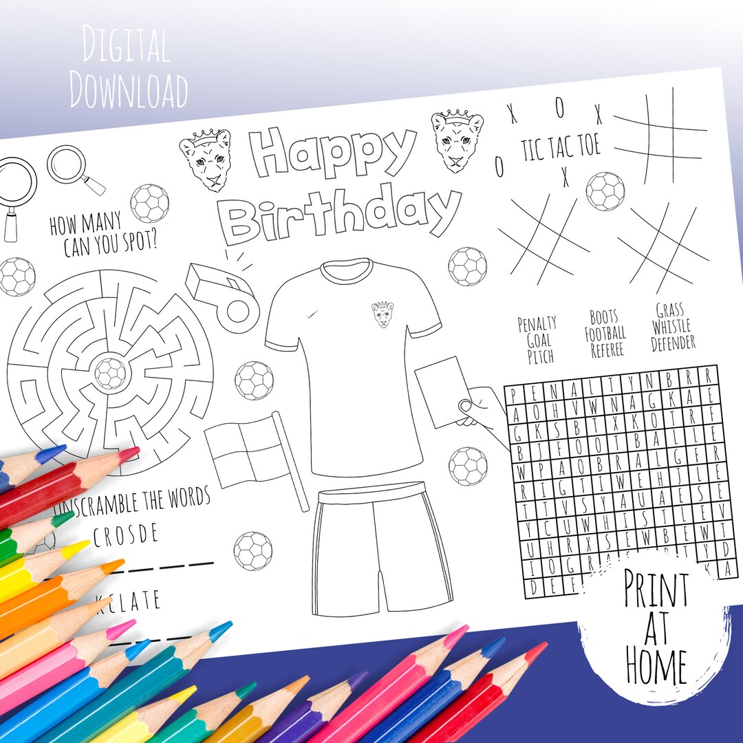 Women's Football Activity Sheet Party Place Mat Download Lionesses - Etsy