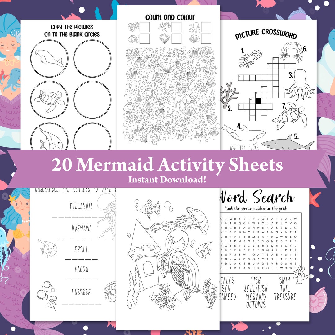 Mermaid 20 Page Activity Pack Digital Download - Etsy