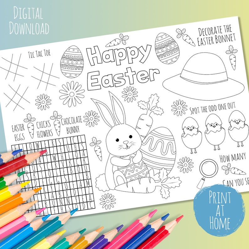Easter Activity Page Coloring Sheet Party Placemat - Etsy