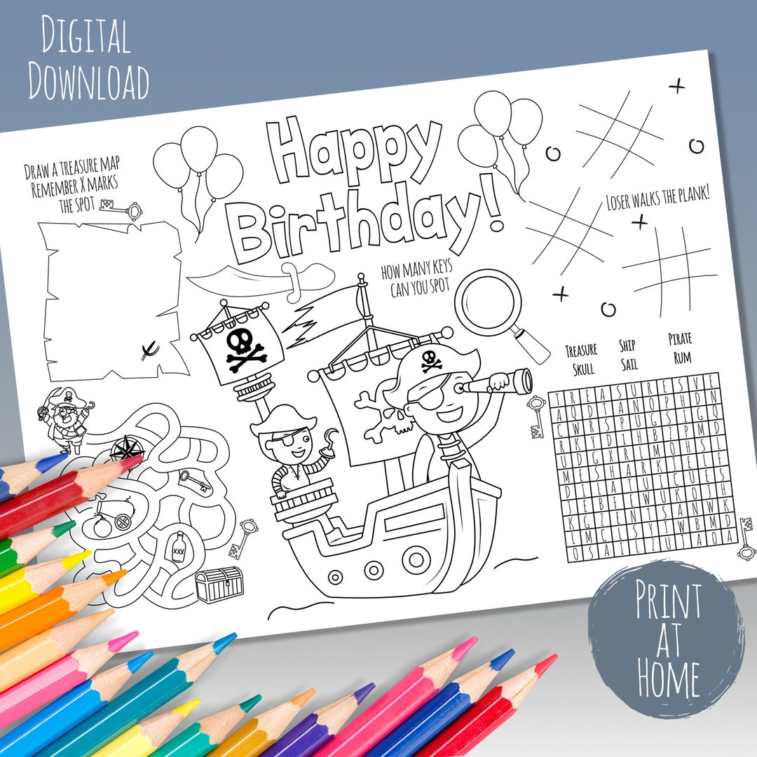 Pirate Birthday Activity Page Coloring Sheet Party Placemat - Etsy
