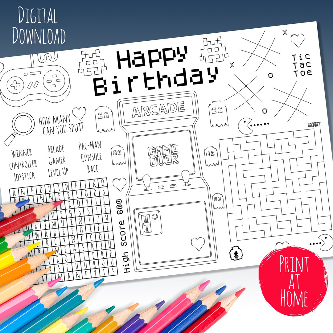 Retro Gaming Activity Sheet Download Puzzle Page - Etsy