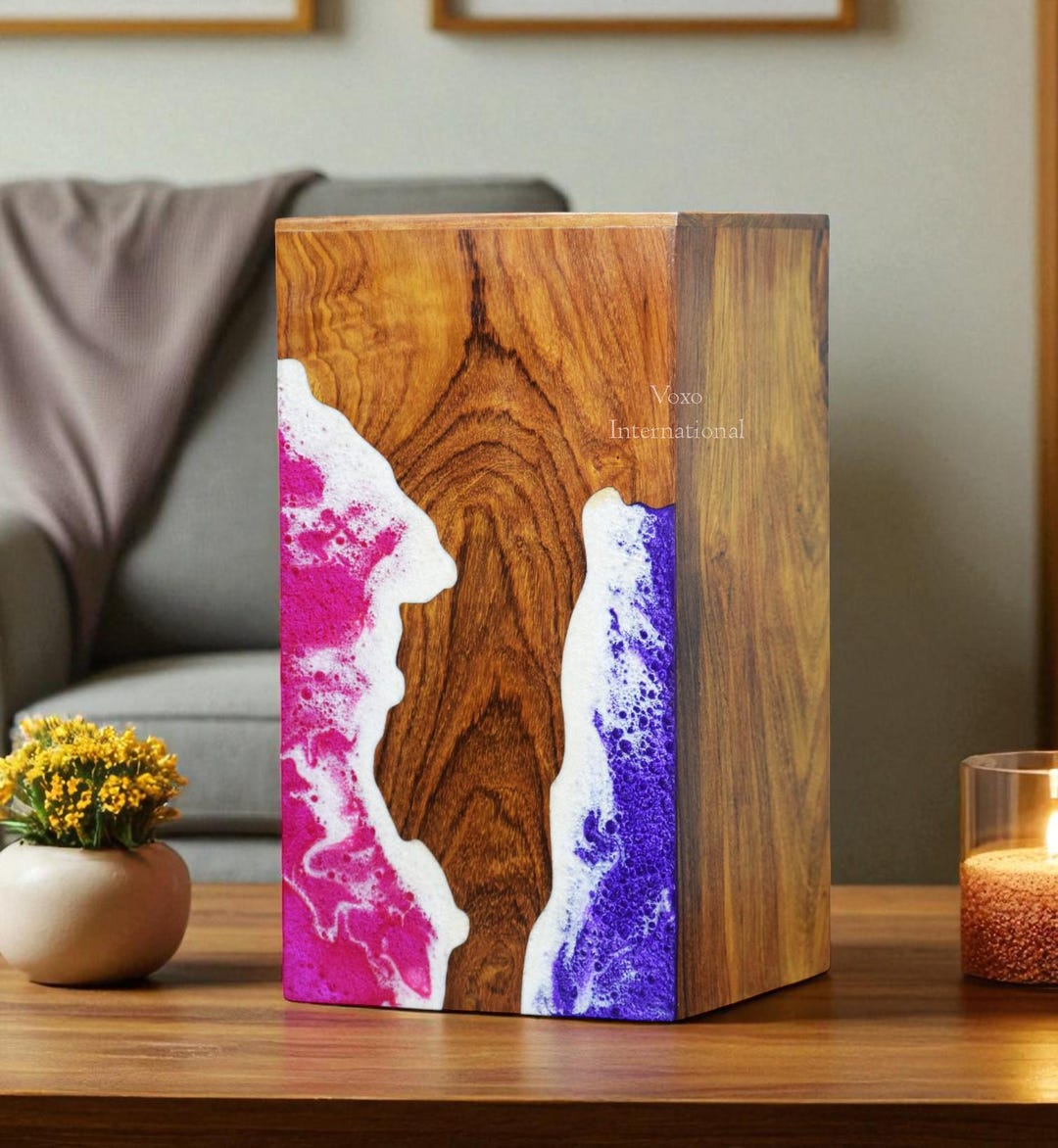 Dual Ocean Wave Resin Rosewood Urn Box – Handmade Wooden Cremation Urns ...