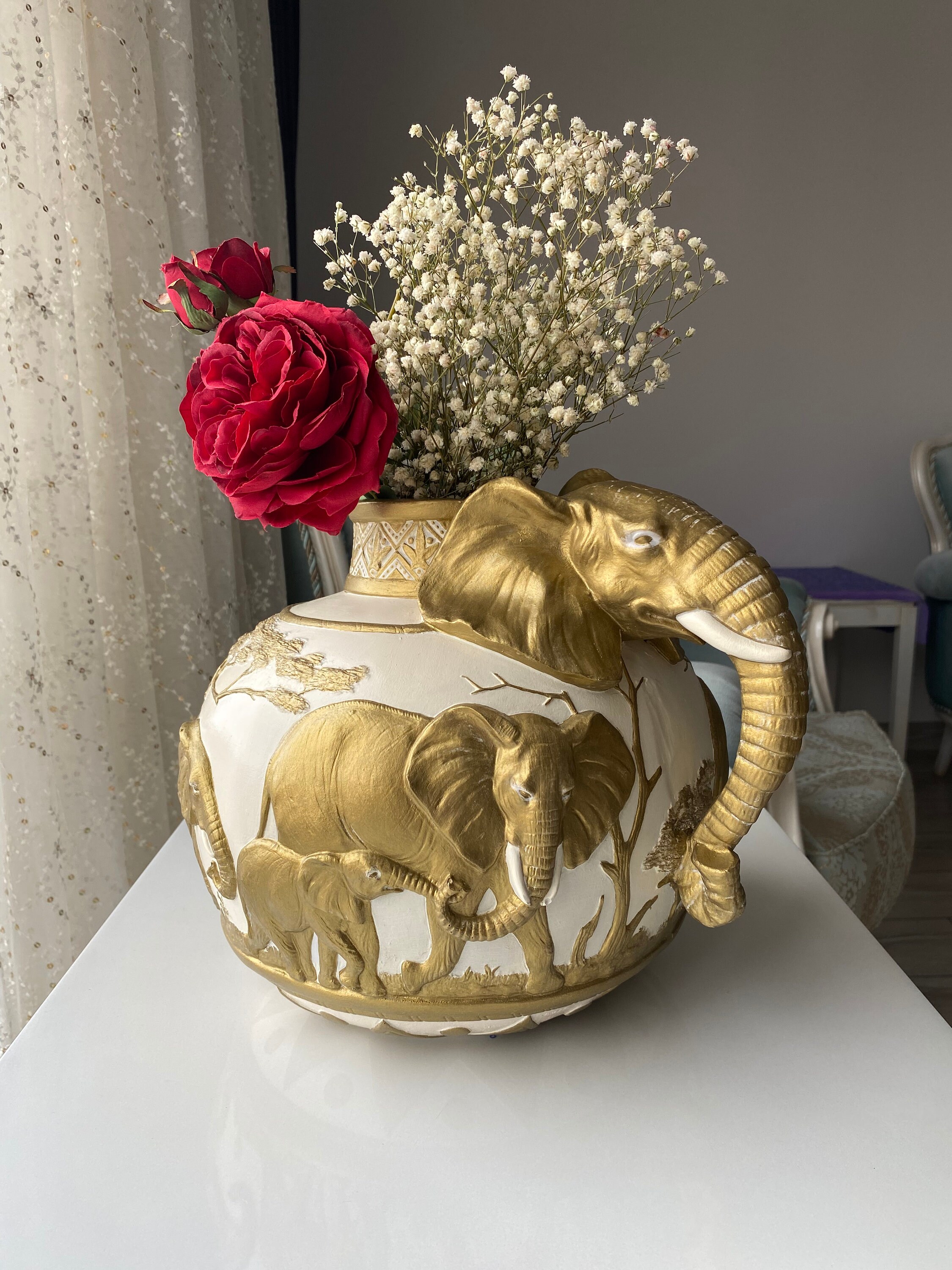 Handmade Elephant Vase, Elephant Statue, Luxury Sculpture Art, Unique ...