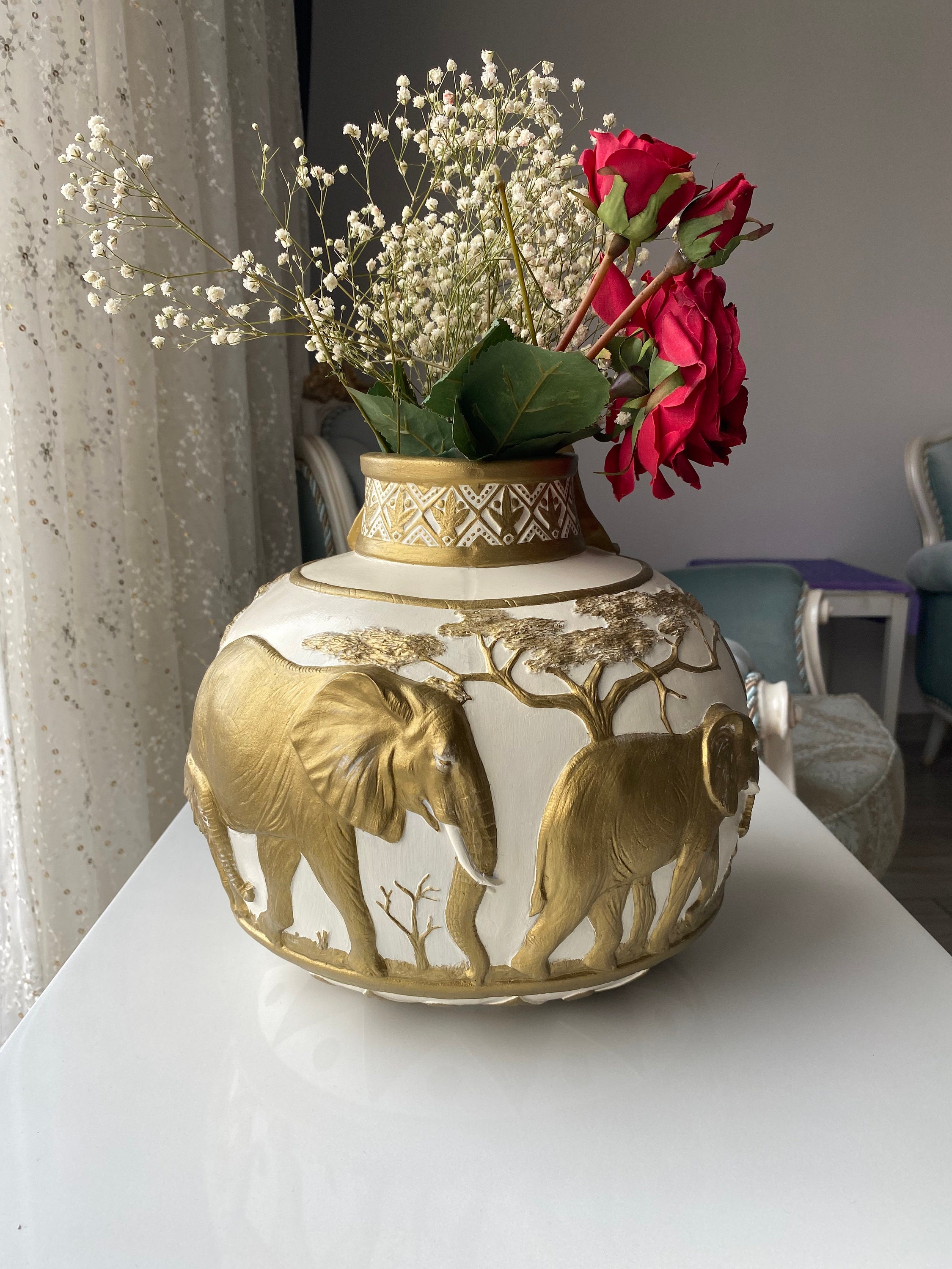 Handmade Elephant Vase, Elephant Statue, Luxury Sculpture Art, Unique ...