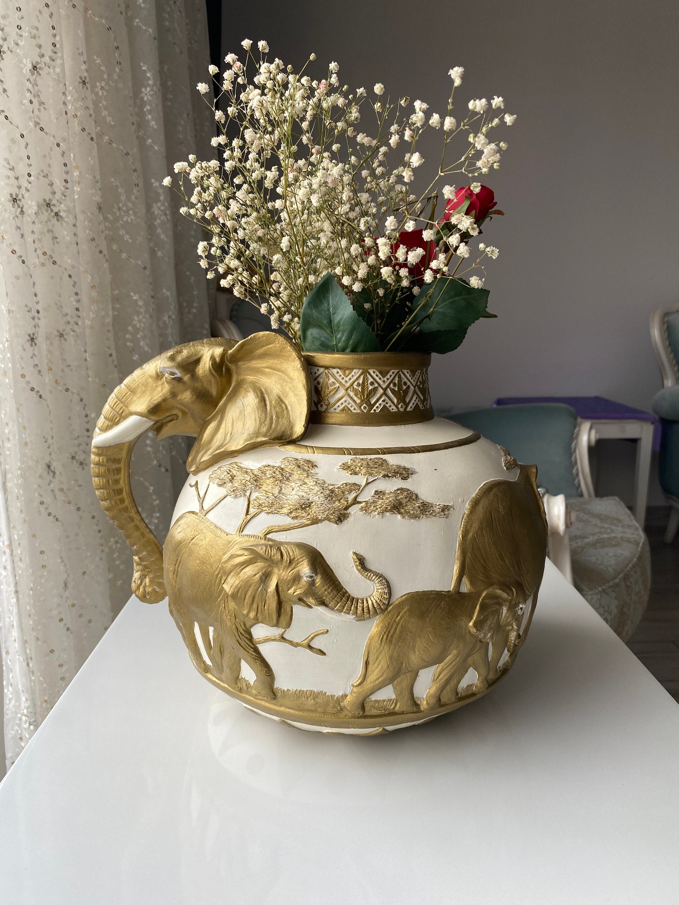 Handmade Elephant Vase, Elephant Statue, Luxury Sculpture Art, Unique ...