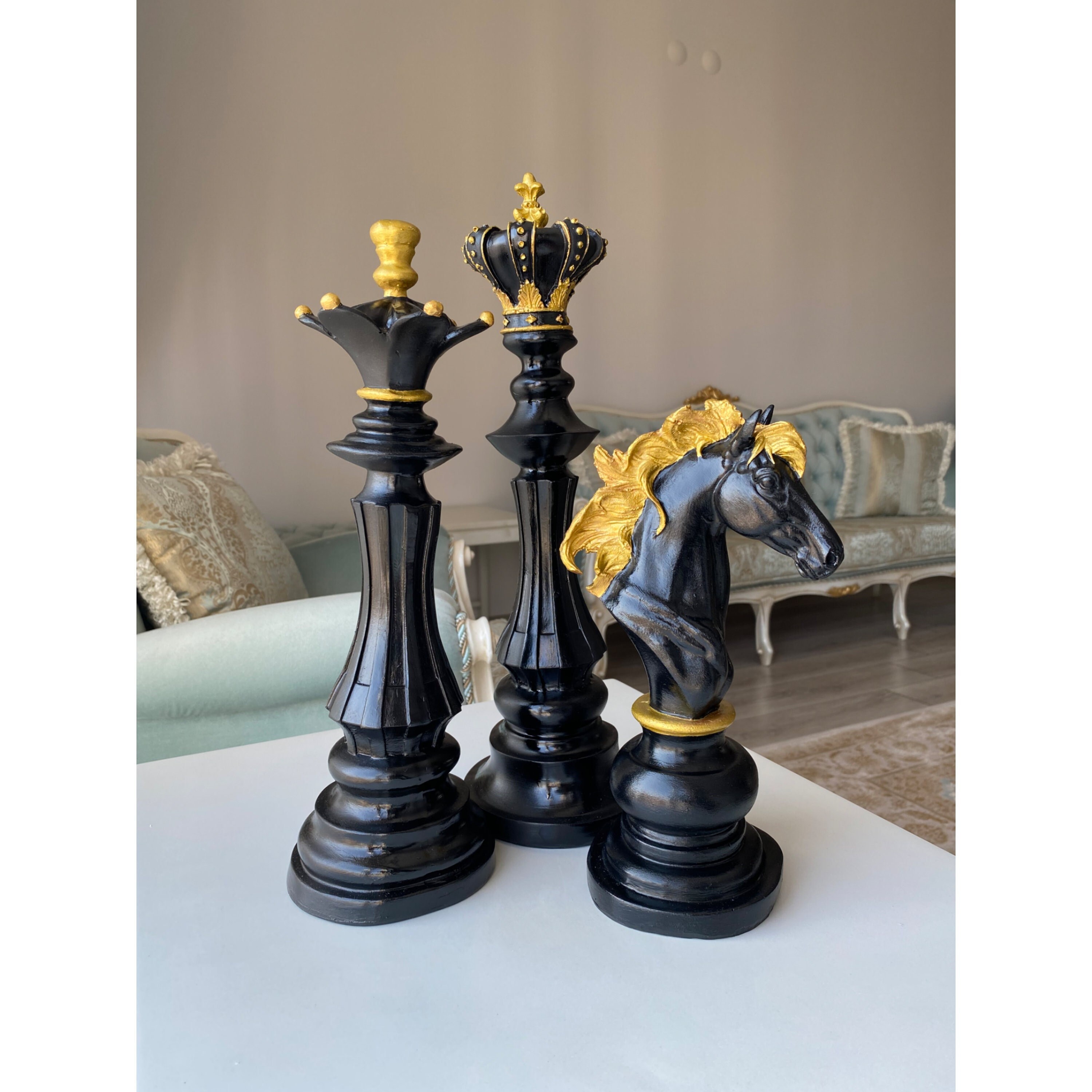Large Triple Chess Set Black Gold Chess Set King Queen - Etsy