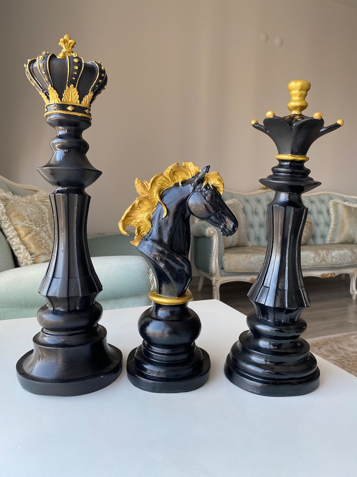 Large Triple Chess Set Black Gold Chess Set King Queen - Etsy