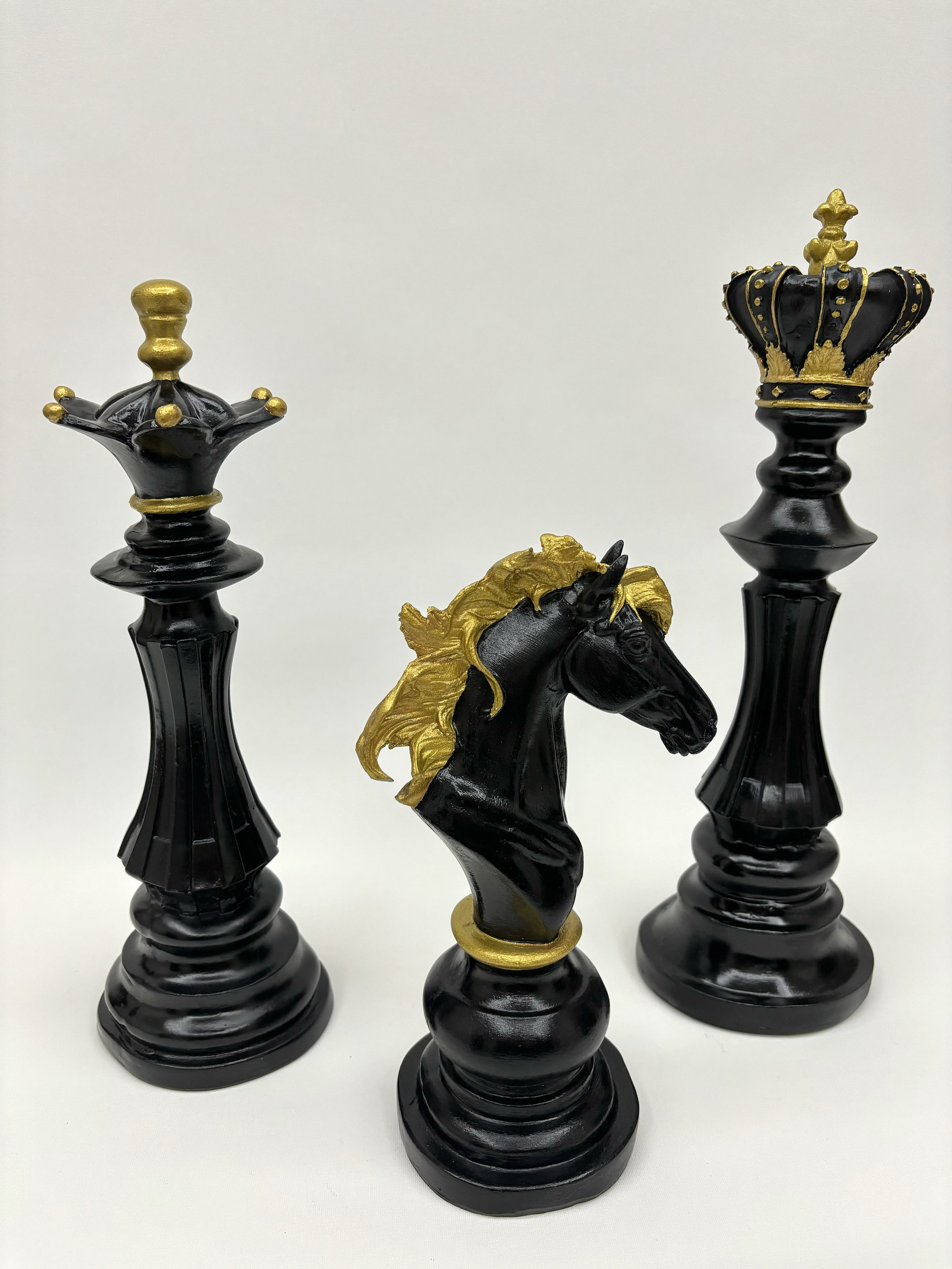Large Triple Chess Set, Black Gold Chess Set, King Queen Statue, Modern ...