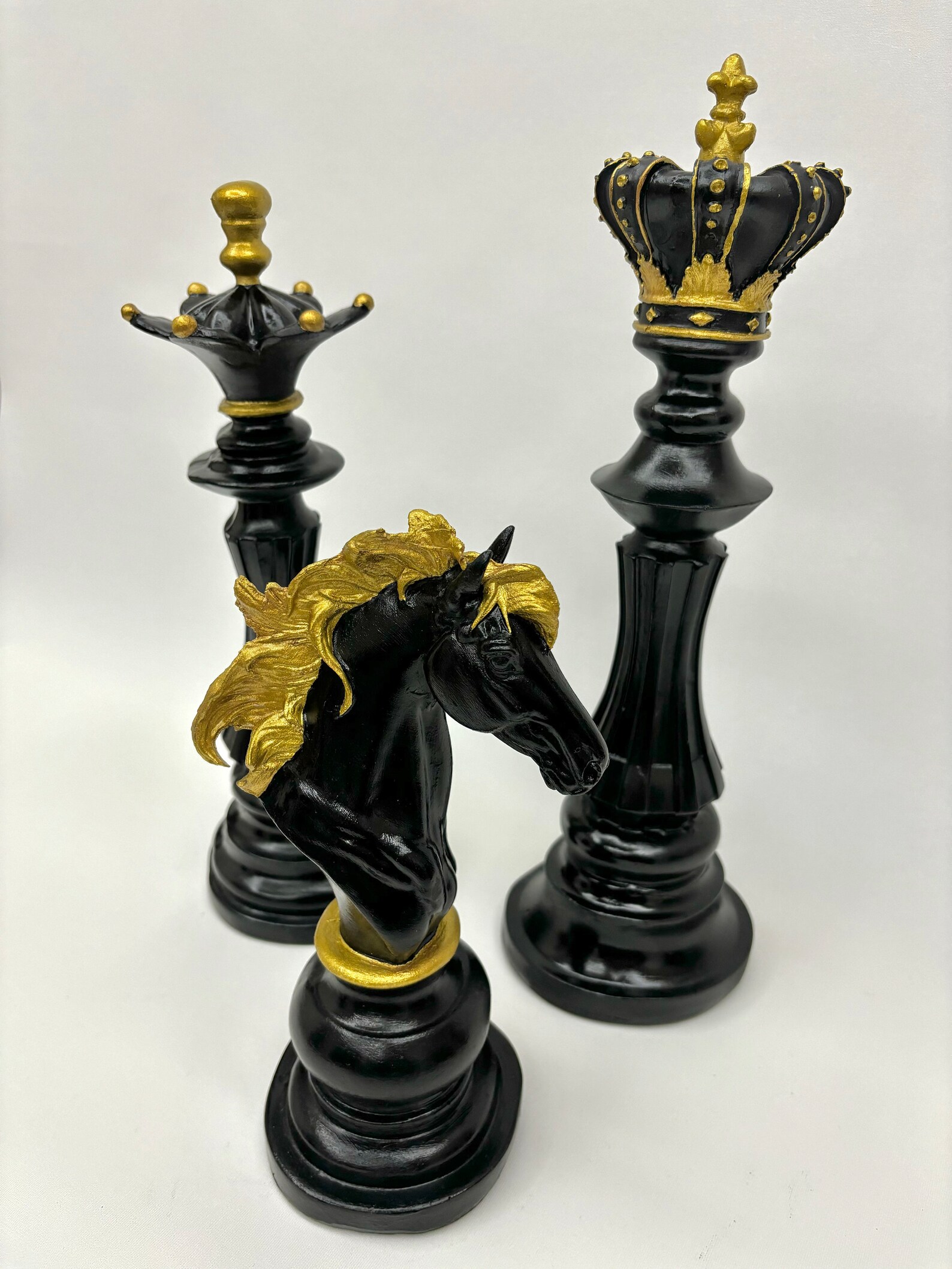 Large Triple Chess Set, Black Gold Chess Set, King Queen Statue, Modern ...